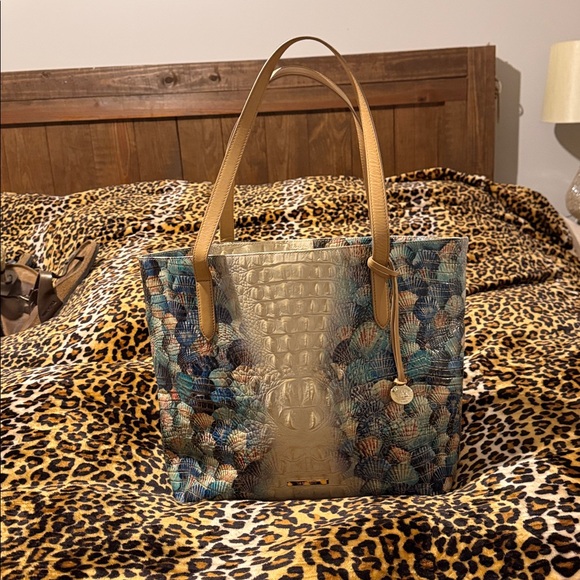Brahmin | Bags | Brahmin Blue And Tan Textured Tote | Poshmark
